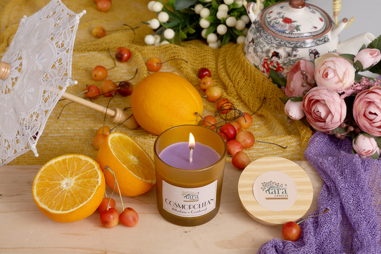 Cosmopolitan Frosted Glass Jar With Wooden Lid Dust Cover - Tara Candles