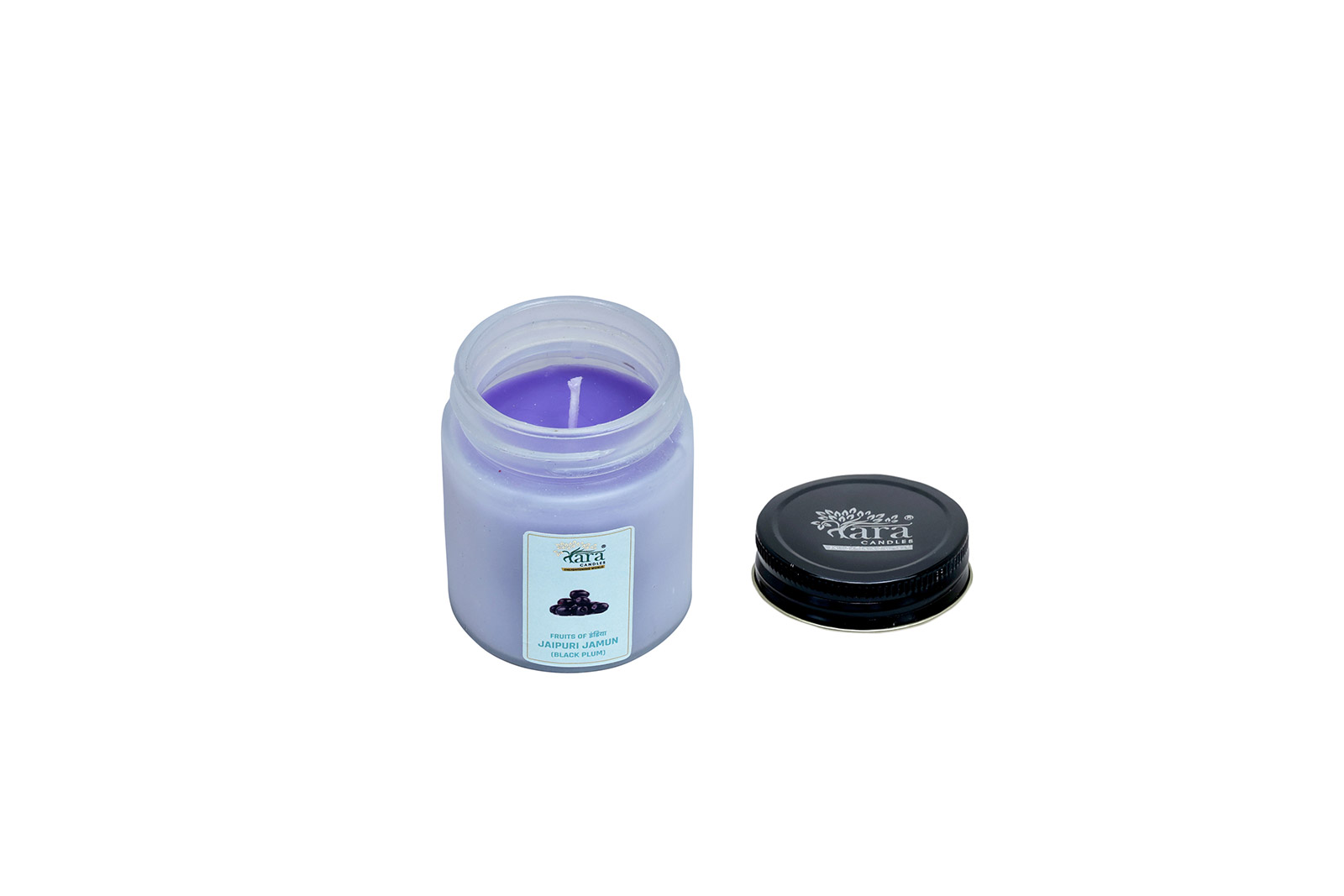 Jaipuri Jamun Frosted Glass Jar With Wooden Lid Dust Cover - Tara Candles